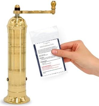 Alexander Home Moulin &agrave; poivre grec original en laiton 20,3 cm - Moulin &agrave; poivre manuel europ&eacute;en rechargeable avec chiffon de nettoyage