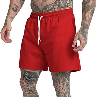 Generic Pantalon multifonctionnel 5 minutes pour homme - Couleur unie - Short de sport de plage - Short de fitness, Rouge, 4XL