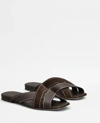 Tod's Leather Crossband Mule - Brown