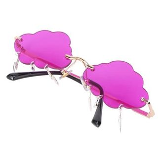 SOLUSTRE Lunettes de Soleil sans Monture Forme &Eacute;clair pour Femme Design Nuage Ondul&eacute; Verres Violets Accessoire Mode F&ecirc;te et Soir&eacute;e Protection UV Taille Petite 
