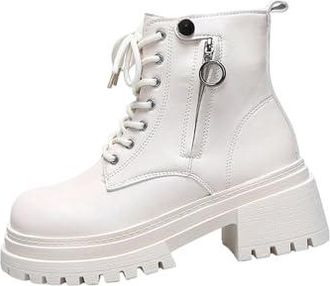 Generic Bottines pour femme - Doublure en polaire - Chaudes - &Eacute;l&eacute;gantes - Talon &eacute;pais - Fermeture &eacute;clair lat&eacute;rale - Antid&eacute;rapantes - Lacets confortables - Bot