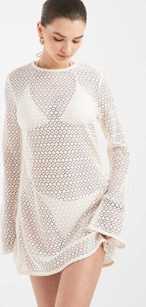 Aray Robe de plage courte en maille crochet&eacute;e avec dos &eacute;chancr&eacute; - Blanc