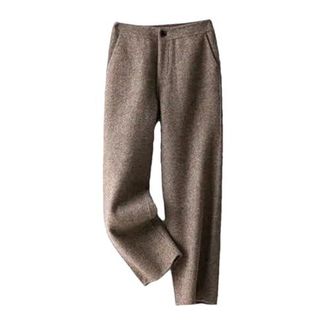 Generic Pantalon dhiver en laine pour femme Coupe droite Taille haute Tweed 9 points, Couleur caf&eacute; fonc&eacute;., L