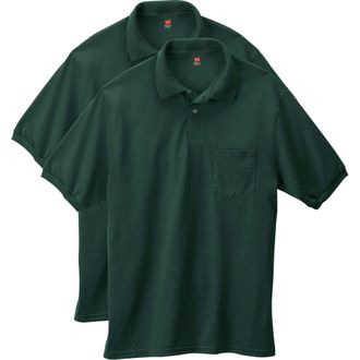 Hanes Herren EcoSmart Polo, Kurzarm-Poloshirt, 2er-Pack, Grün - Deep Forest, XL