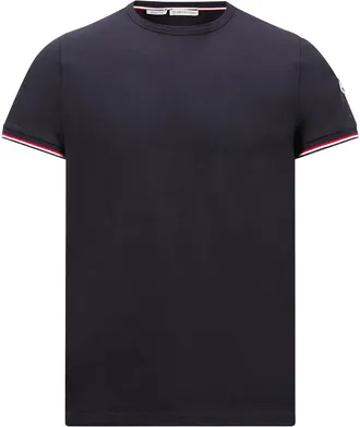 Moncler Moncler Tricolour-trimmed Cotton T-shirt, Men, Blue, Size: 3xl