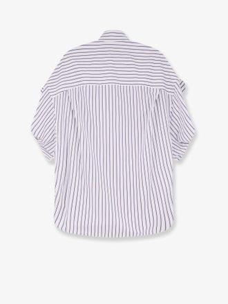 Balenciaga Womens Tucked Sleeve Striped Cotton Shirt White