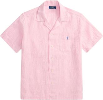 Ralph Lauren Homme, Chemises, Rose, Taille: XL Chemise Seersucker M&eacute;lange de Lin Coupe Classique