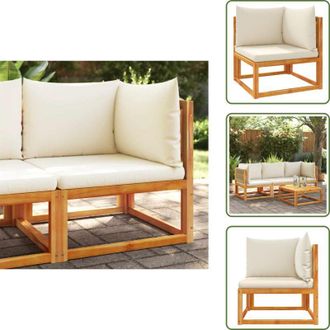 vidaXL Garten-Ecksofa mit Kissen Massivholz Akazie - Gartenm&ouml;bel - Holzsessel - Eckcouch - Esszimmergarnitur - Balkonm&ouml;bel