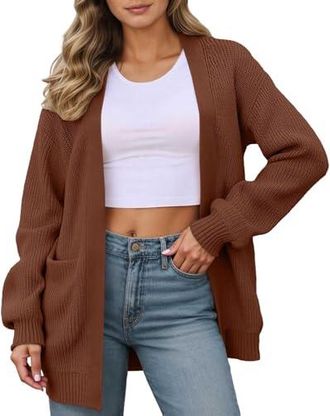 Generic 2026 Printemps Un cardigan tricot&eacute; haut de gamme europ&eacute;en et tendance automne hiver poche avec manteau chandail &agrave; aiguille &eacute;paisse, marron, XXL