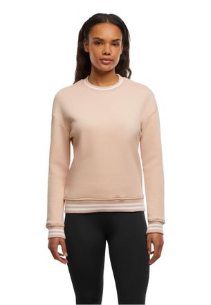 Build Your Brand Womens Ladies College Crew Pullover Sweater, lightrose/White, M, BY105