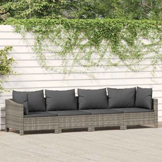 vidaXL 4-tlg. Garten-Lounge-Set mit Kissen Grau Poly Rattan - Vidaxl