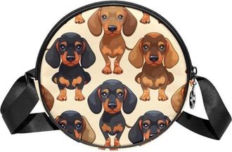 Generic Petit sac &agrave; bandouli&egrave;re circulaire pour femme, motif teckel, sac &agrave; bandouli&egrave;re avec fermeture &eacute;clair, bretelles r&eacute;glables, sac &agrave; main rond d&eacute;contract&eacute;