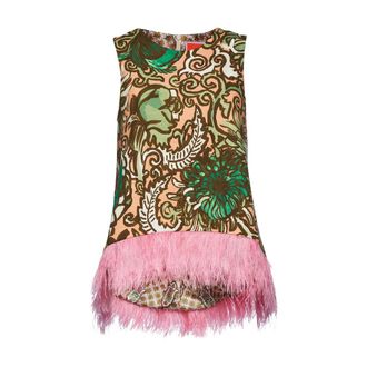 La DoubleJ Femme, Tops, Rose, Taille: 42 FR Haut Trapèze Orné de Plumes