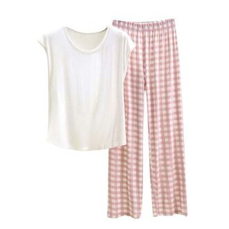 Generic Ensemble 2 pi&egrave;ces pour femme - Tenue d&eacute;t&eacute; sans manches &agrave; col rond - Pantalon court &agrave; jambes larges - Tenues de vacances - Surv&ecirc;tement pour femme - Pan