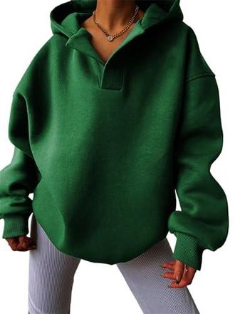Generic Sweat-shirt &agrave; capuche &agrave; manches longues et col en V pour femme, sweat-shirt confortable &agrave; capuche d&eacute;contract&eacute; et tendance, Vert, XL