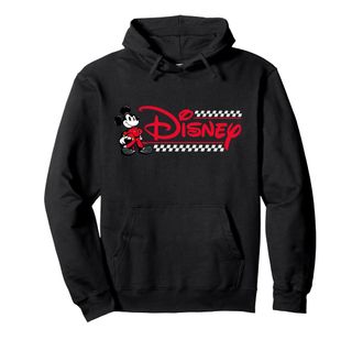 Disney Mickey Mouse Race Car Driver Racing Flag Script Logo Pullover Hoodie