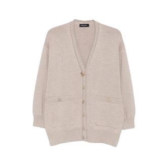 Fabiana Filippi Cardigan en Laine Col V - Femme - Pulls - Beige - Taille: 38 FR