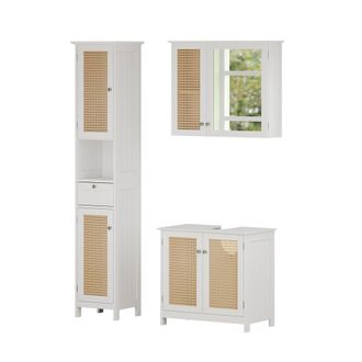 Vicco Badmöbel-Set Weiß Rosario, bestehend aus Bad Spiegelschrank, Waschbeckenunterschrank, Hochschrank - Viel Stauraum Oben und unten