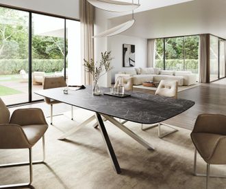 DELIFE Esstisch Edge Boot 260x120 cm Keramik Laminam Nero Greco Anthrazit Kreuzgestell Rechteck Edelstahl, Esstische