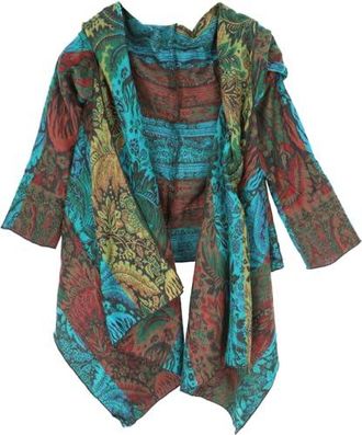Guru Shop Cardigan ouvert, veste grande taille avec capuche, femme, multicolore, synthétique, taille : 38, Turquoise/multicolore, 44