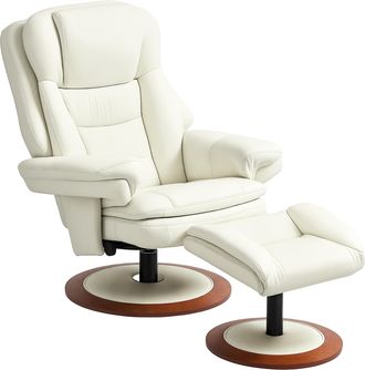 HOMCOM Relaxsessel mit Hocker Fernsehsessel mit Liegefunktion, Drehbarer TV-Sessel mit Holzsockel, Liegesessel bis 150 kg belastbar für Wohnzimmer, Kunstlede