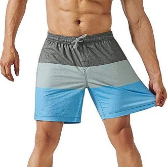 Maamgic Homme Short de Bains Maillot de Bain avec Filet Style Tropical Voyage Pants Court de Sport Séchage Vite Bien pour Vacance a la Plage, Gris&bleu, Mediu