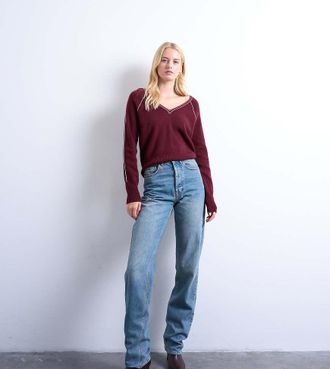 Topshop Tall Kort - Jean droit &agrave; taille haute - Bleu moyen