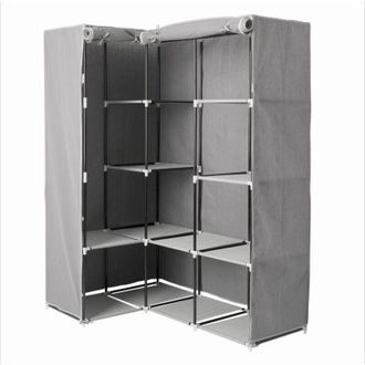 5five Simply Smart 5five Simply Smart - Armoire dangle en m&eacute;tal et tissu gris avec douze &eacute;tag&egrave;res 131x87,5x h169 cm