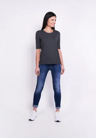 Seidel Moden T-Shirt SEIDEL MODEN, Damen, Gr. 36, grau (schiefer), Jersey, Obermaterial: 95% Viskose, 5% Elasthan, unifarben, Basic, figurumspielend h&uuml;ftlang, Rund