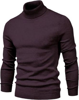 Generic Haut à col roulé pour homme, pull en tricot côtelé, coupe ajustée, manches longues, col roulé, léger, pull basique pour lautomne et lhiver, couleur un