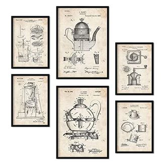 Nacnic Ensemble de 6 affiches de brevets Machine &agrave; caf&eacute;. Affiches avec des illustrations de brevets r&eacute;tro pour votre maison. D&eacute;coration int&eacute;rieure de style v