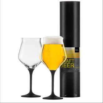 Eisch Craft Beer Experts Black Kelche 0,435 l (2 Stück) in Geschenkröhre, handbemalte Biergläser mit bauchiger Form, spülmaschinenfeste Kristallgläser mit s