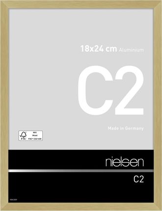 Nielsen Design Bilderrahmen, 18 x 24 cm, Aluminium, Gold matt, Fotorahmen zum Auftstellen und Aufhängen im Hoch- & Querformat, Echtglas, C2