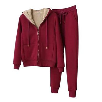 Generic Surv&ecirc;tement pour femme - Ensemble complet dhiver d&eacute;contract&eacute; &agrave; manches longues avec poches zipp&eacute;es - Sweat &agrave; capuche de couleur unie - Ensemble deux p