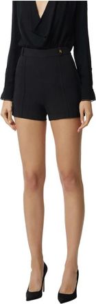 Elisabetta Franchi Femme, Shorts, Noir, Taille: 44 FR Shorts en cr&ecirc;pe avec coutures apparentes et logo dor&eacute;