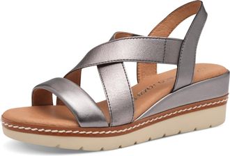 Marco Tozzi Damen Sandalen mit Keilabsatz aus Leder Elegant, Silber (Pewter), 39 EU