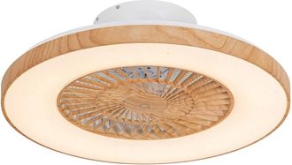 QAZQA Landhaus I Vintage Deckenventilator mit beleuchtung Holz inkl. LED mit Fernbedienung - Climo Dimmer I Dimmbar I Wohnzimmer I Schlafzimmer - Stahl Rund