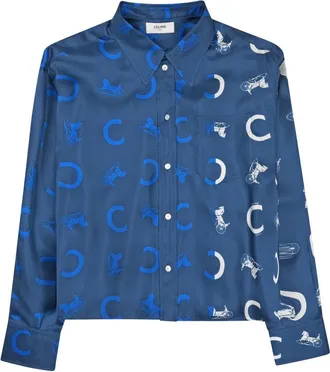 Celine Silk Twill Short-Sleeved Shirt - Blue