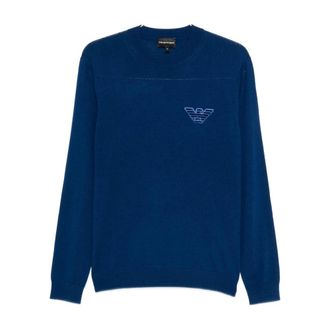 Emporio Armani Homme, Pulls, Bleu, Taille: 3XL Pull ras du cou avec logo aigle