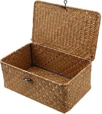 BESPORTBLE 3pcs Aufbewahrungskorb Rattankorb Stroh Geflochten Korb Seegras Korb mit Deckel Ablagekorb Dekobox Make Up Organizer f&uuml;r Badezimmer K&uuml;che Wohnzimmer D