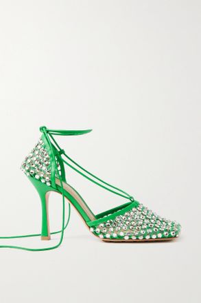 Bottega Veneta Escarpins En R&eacute;sille &Agrave; Cristaux Et &Agrave; Finitions En Cuir - Vert