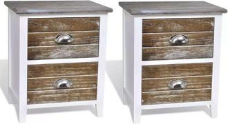 Les Tendances Table de chevet 2 tiroirs bois paulownia blanc et marron Poupa - Lot de 2