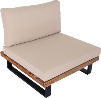 Hhg Neuwertig] Lounge-Sessel HHG 469, Garten-Sessel, Spun Poly Akazie Holz MVG-zertifiziert Aluminium hellbraun, Polster beige