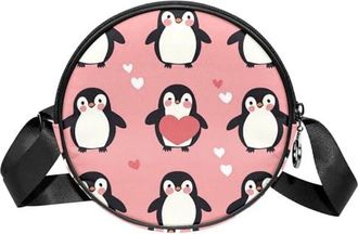 Generic Sac &agrave; bandouli&egrave;re rond pour femme, joli pingouin, petit sac &agrave; bandouli&egrave;re avec fermeture &eacute;clair, bretelles r&eacute;glables, sac &agrave; main rond d&eacute;contract&eacute; pour