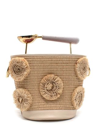 L'Alingi Floral Embellished Raffia Basket Bag With Spoon Handle