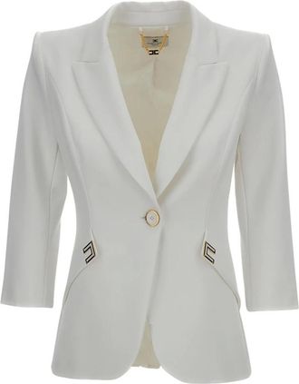 Elisabetta Franchi Femme, Vestes, Blanc, Taille: 40 FR Veste Stretch Double Cr&ecirc;pe avec D&eacute;tails Logo