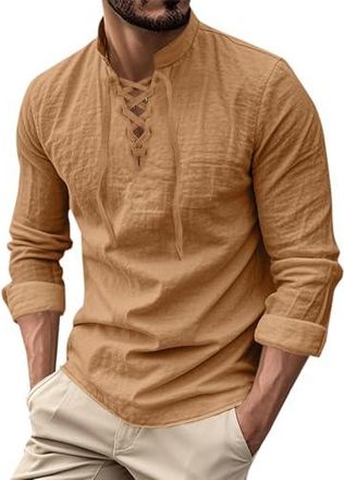 Generic Henry Chemises demi-cardigan pour homme avec dentelle &agrave; manches longues et col montant d&eacute;contract&eacute; Pull confortable doux &agrave; porter &eacute;vacuant lhumidit&eacute; H