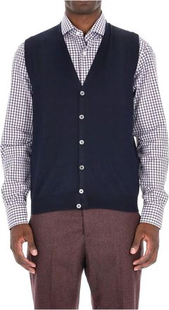 Barba Homme, Pulls, Bleu, Taille: M Gilet en Laine Mérinos Bleu