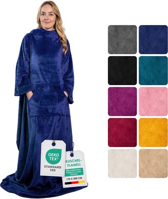 Heimtexland Ärmeldecke TV Kuscheldecke mit Ärmeln Taschen Fußsack Super Soft Flanell tragbare Decke Ganzkörperdecke Typ870 Royalblau 200x170 cm