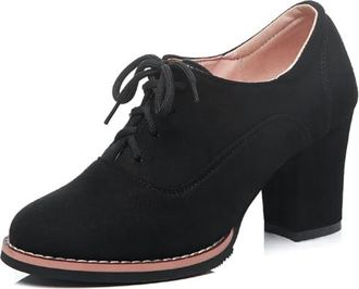 Generic Qynthra Bottines Femme Style Oxford en Daim &agrave; Lacets Bout Rond Talon &Eacute;pais Classiques pour Bureau et Tenue Urbaine,Noir,43 EU